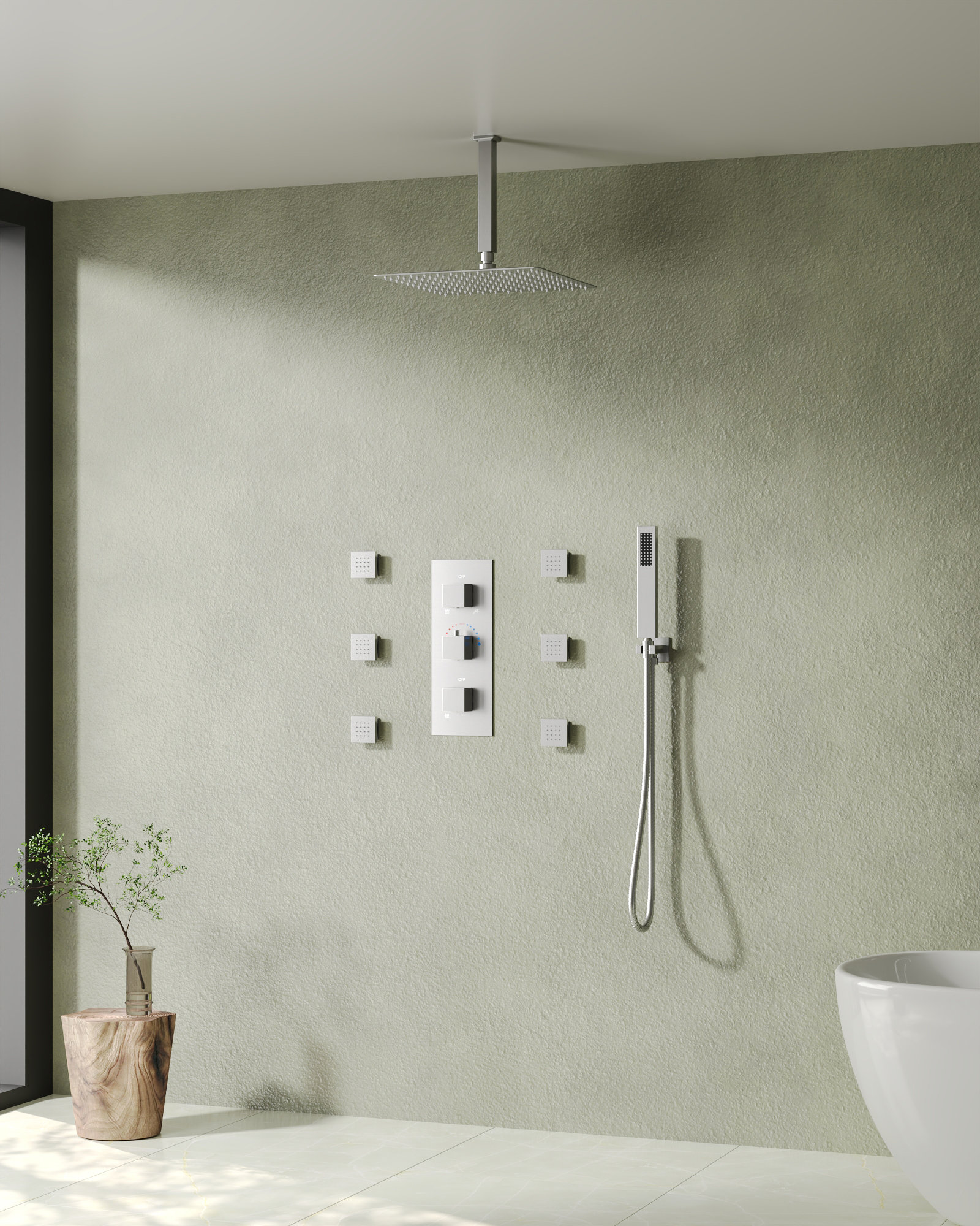 EVERSTEIN RelaxaJetThermostatic Shower System 12" Celling Rainfall ...