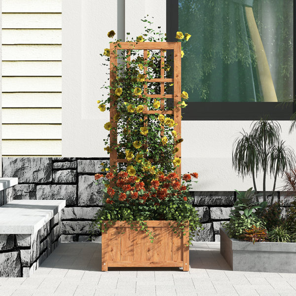 Arlmont & Co. Wood Planter Raised Garden Bed With Trellis, 45 Inch ...