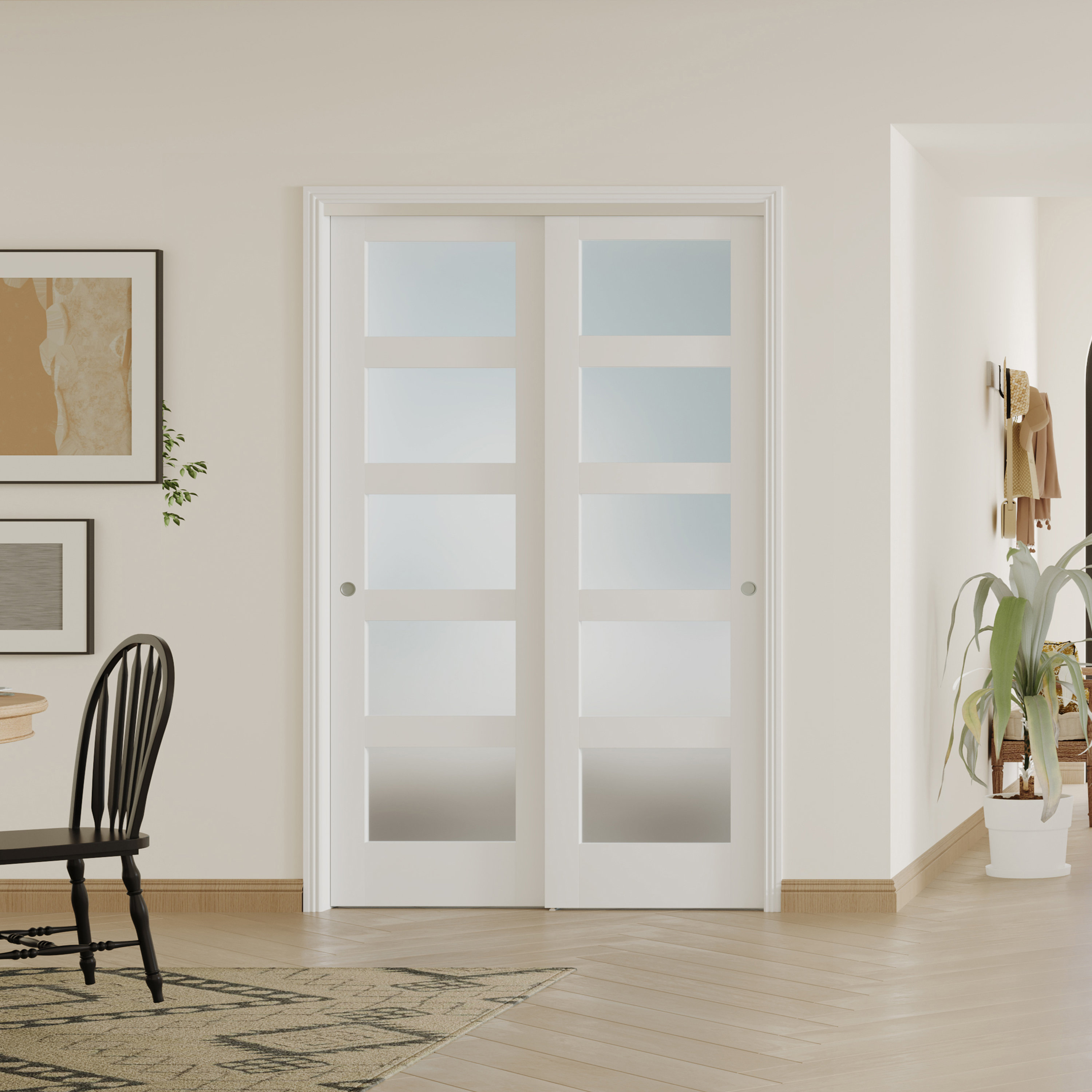 DOOOLI 2 MDF Interior Slab Doors with Aluminium Hardware Bypass Sliding ...