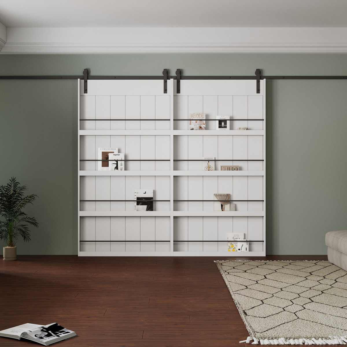 Win Stellar Four Shelf Double Primed Sliding Barn Door With Mounting ...