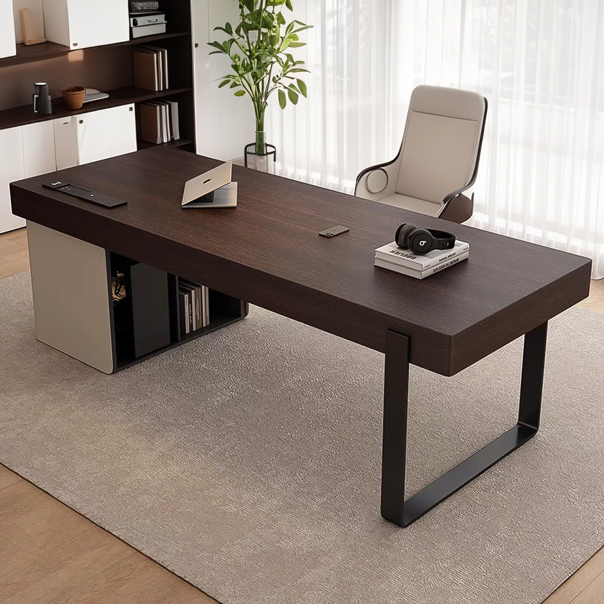 Hokku Designs Italian-inspired Light Luxury Smoke Grey Office Desk with ...