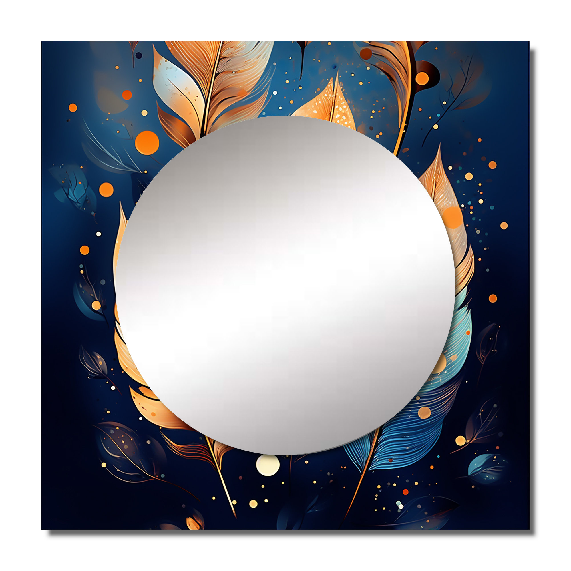 Design Art Boho Glam Gold Feathres On Cosmic Blue III - Feathers Square ...