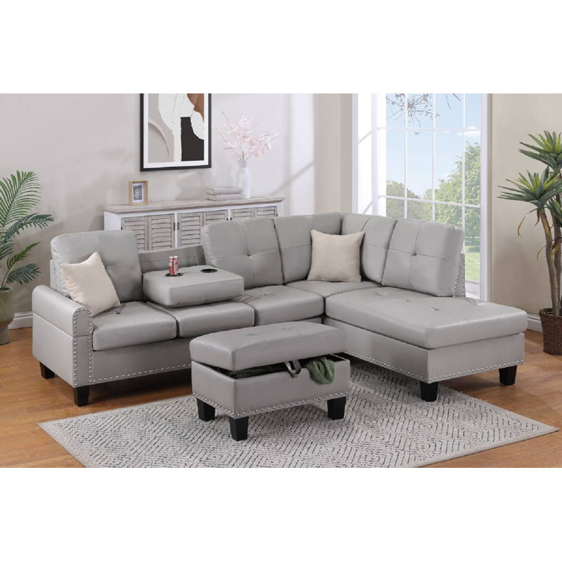 Latitude Run® Quintis 3-pc Sectional Sofa In Grey Faux Leather | Wayfair