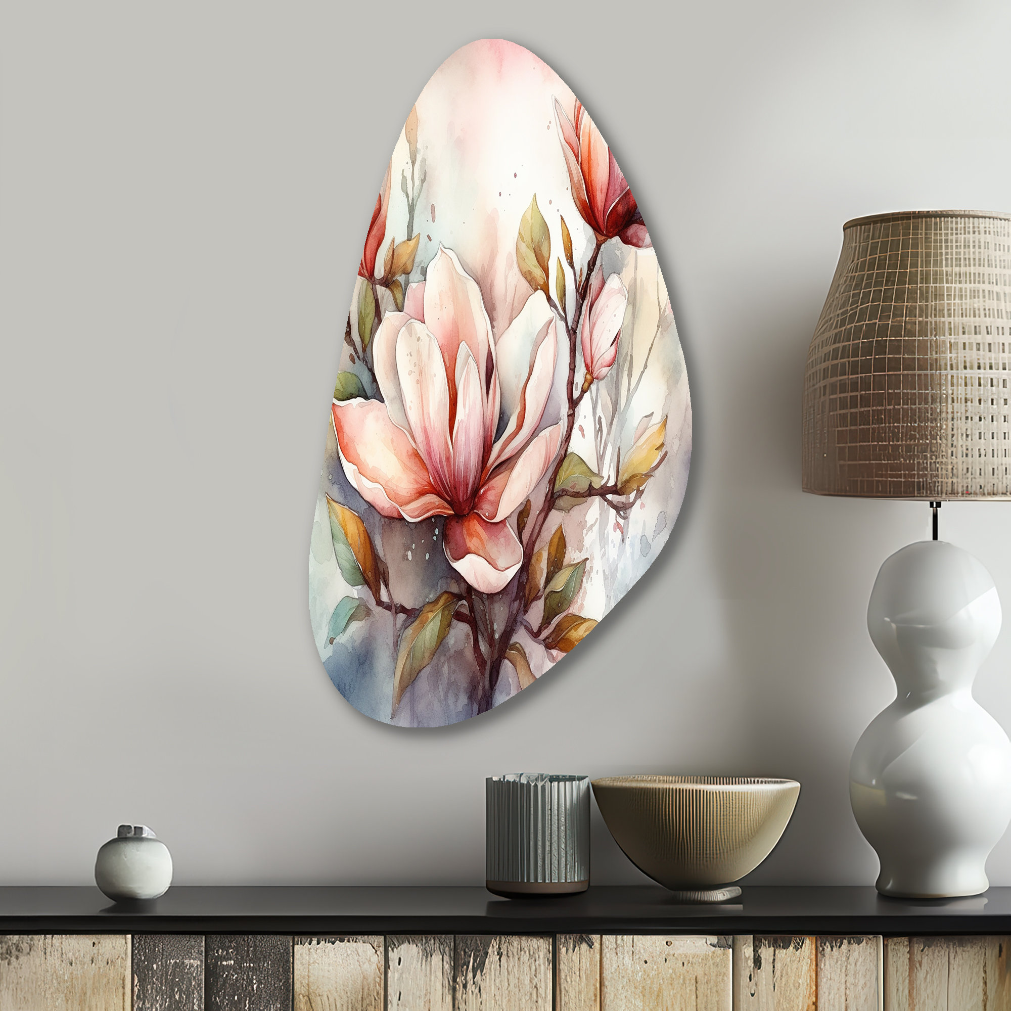 Design Art Red Magnolia Symphony - Magnolias Fall Shape Irregular Metal ...