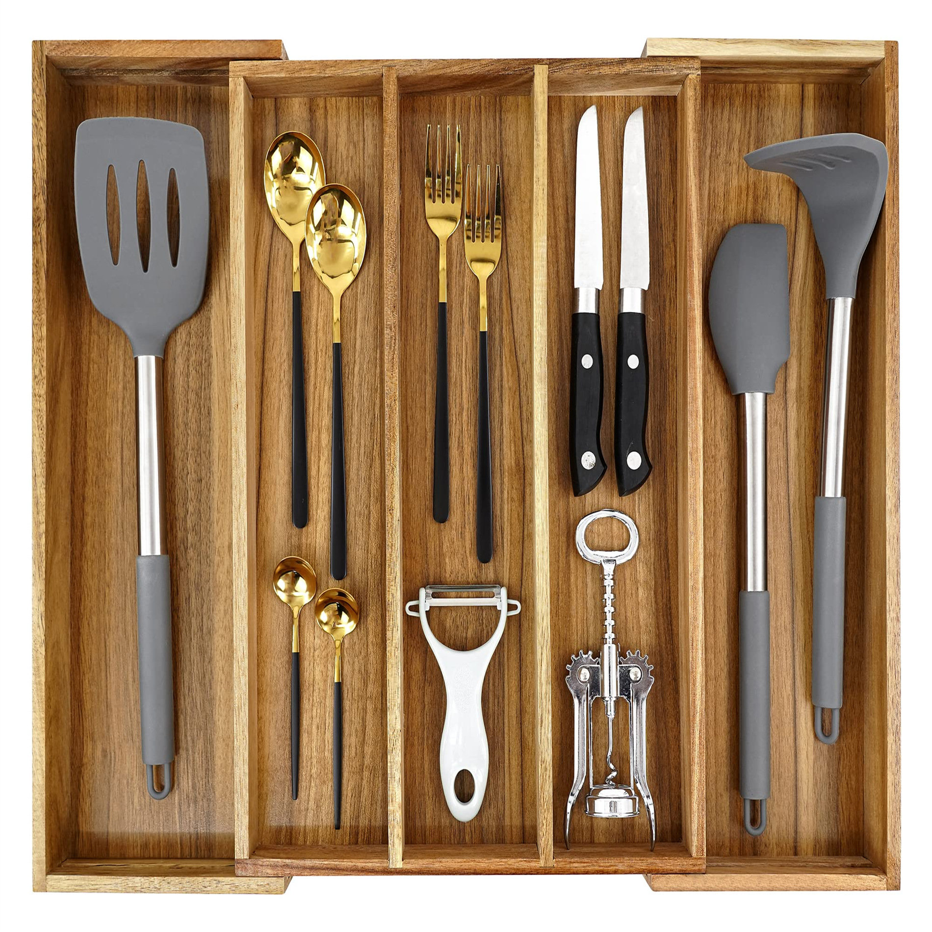 Loon Peak Luxury Acacia Silverware Organizer -Kitchen Drawer Organizer ...