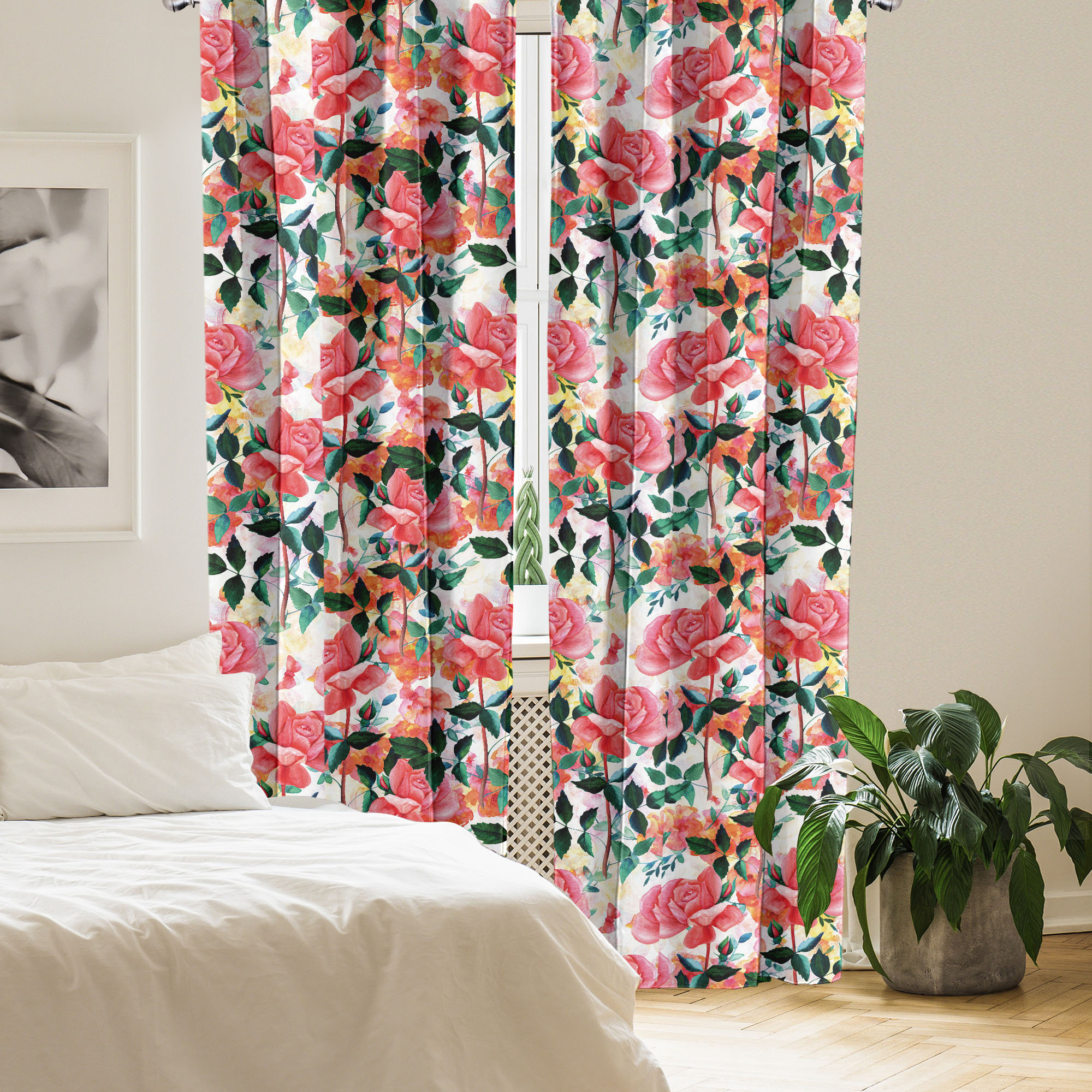 East Urban Home Rose Pattern Curtains Garden of Romance Leaf Pair of 28 ...