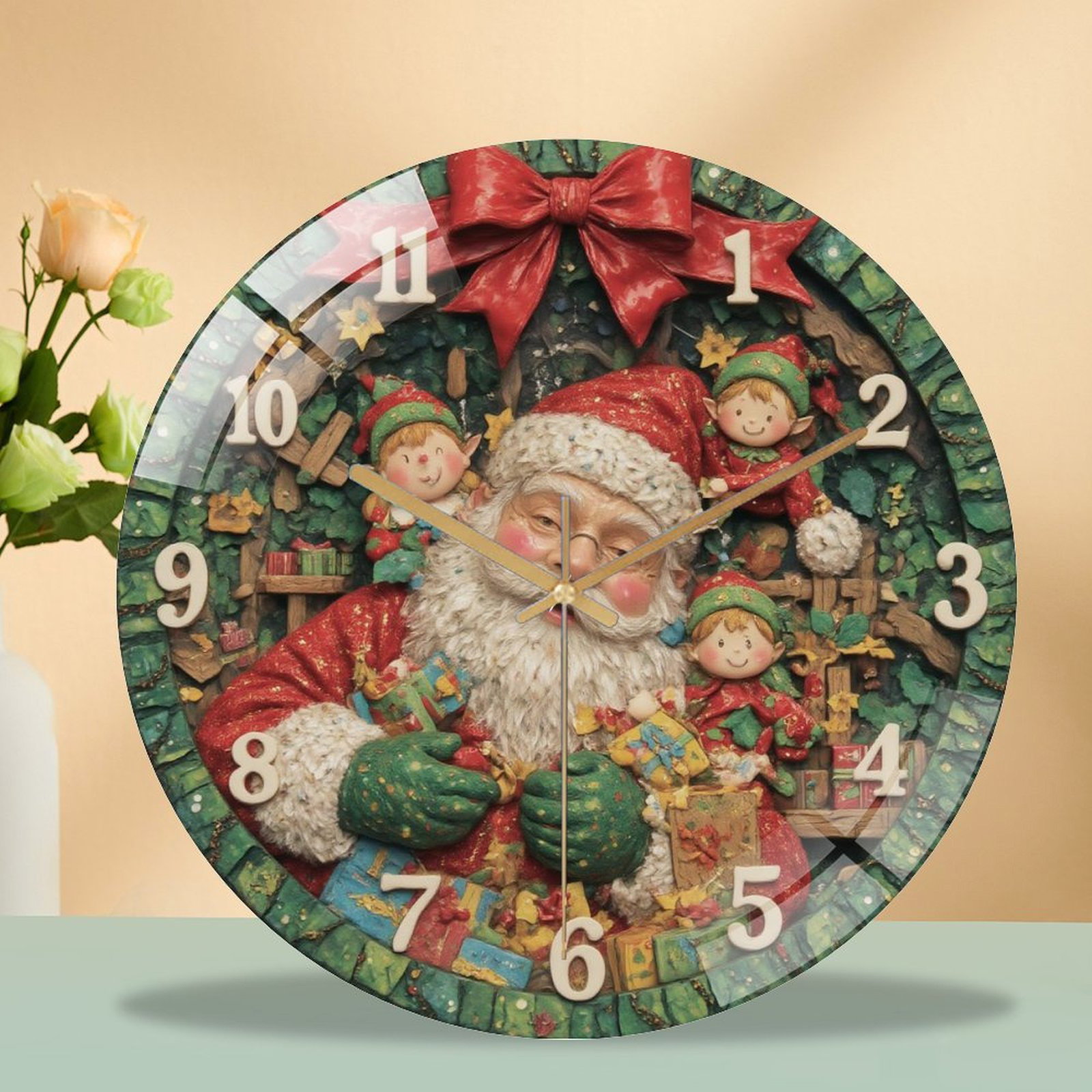 Ophelia & Co. Christmas-Clock-With-Santa-And-Elves Art - 12'' Modern ...