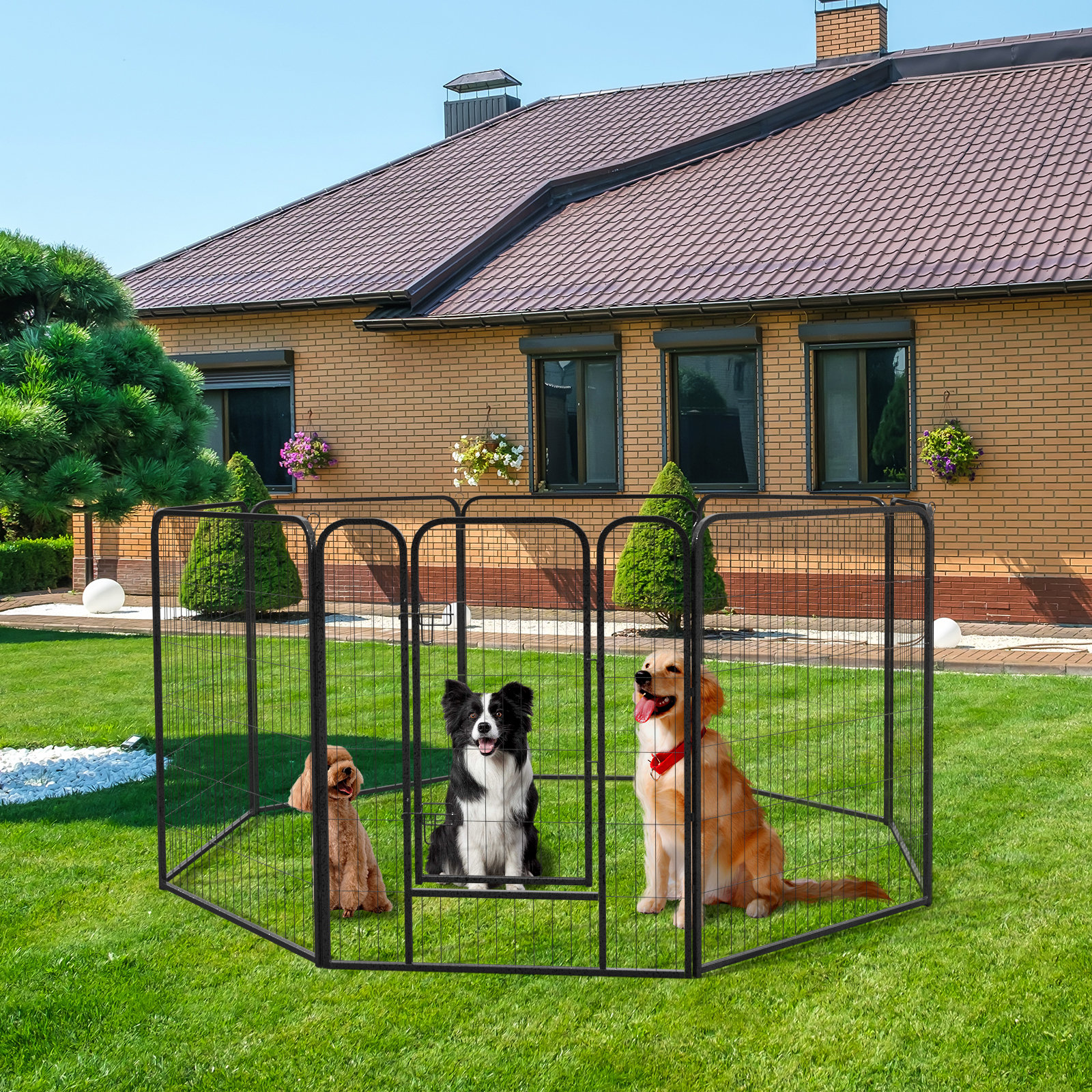 Aaronam Outdoor Safe Portable Dog Playpen Barrier Exercise Pet Pen (8 ...