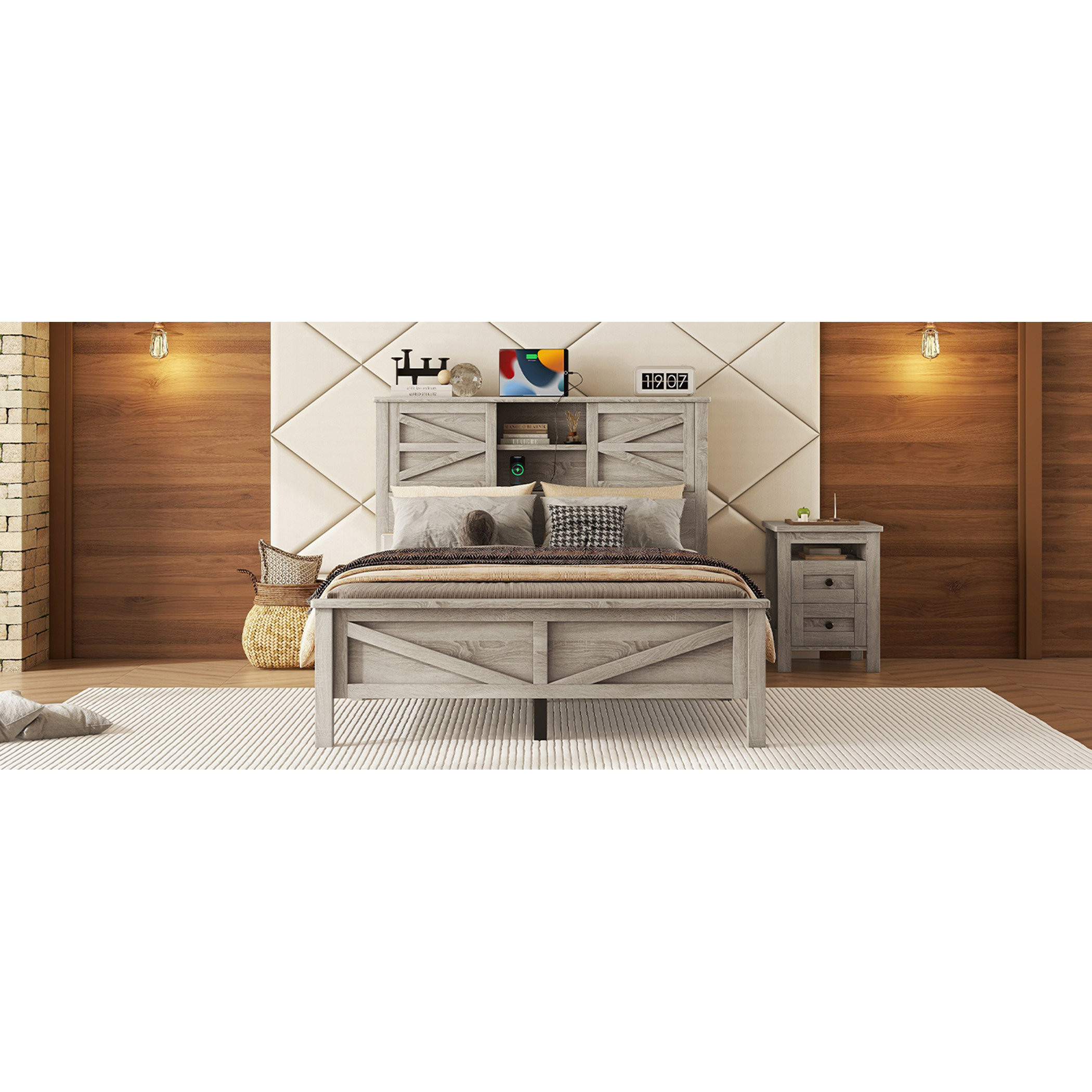 Gracie Oaks Farmhouse Platform Bed With Double Sliding Barn Door, Full ...