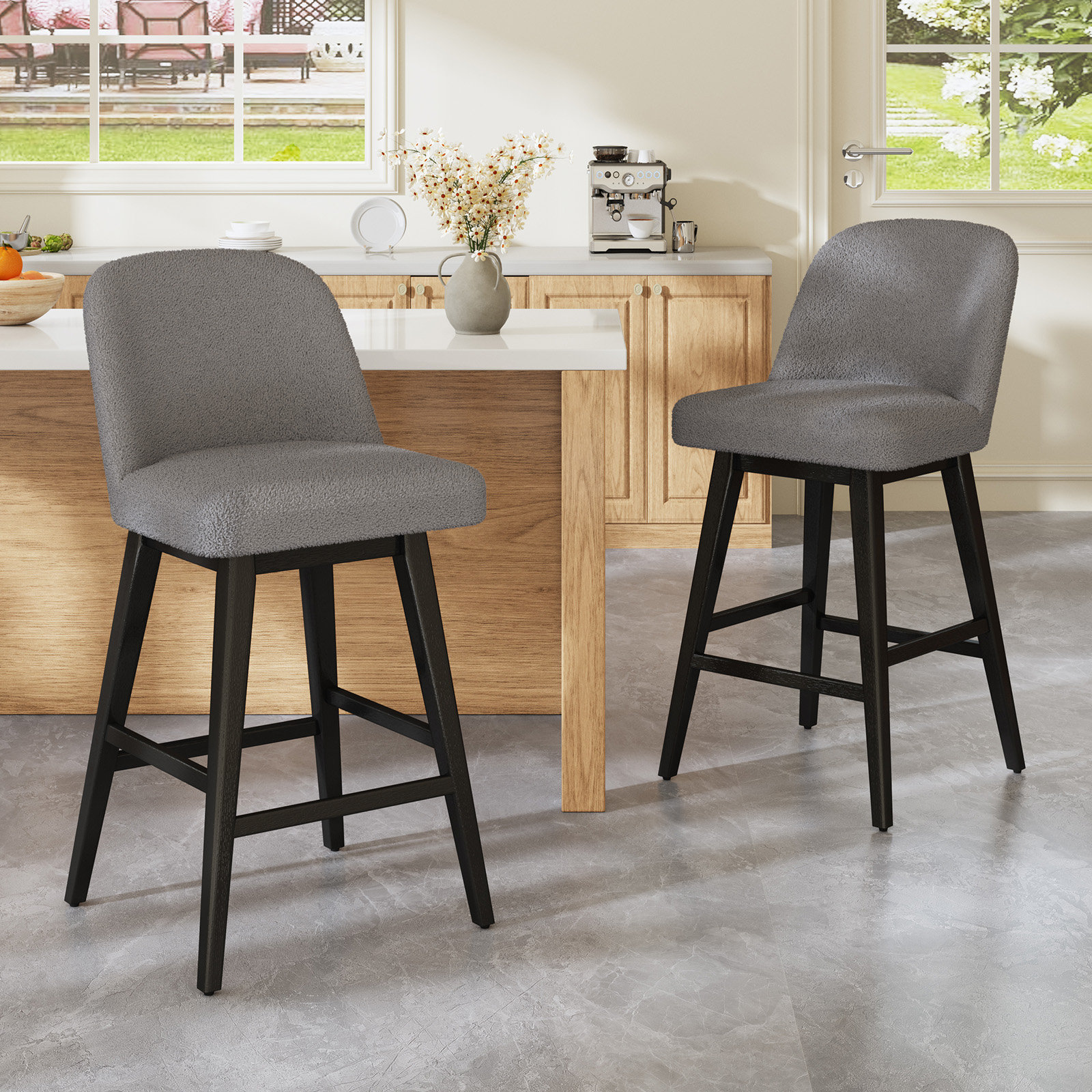Corrigan Studio 360° Swivel Barstools with Solid Wood Legs,Upholstered ...