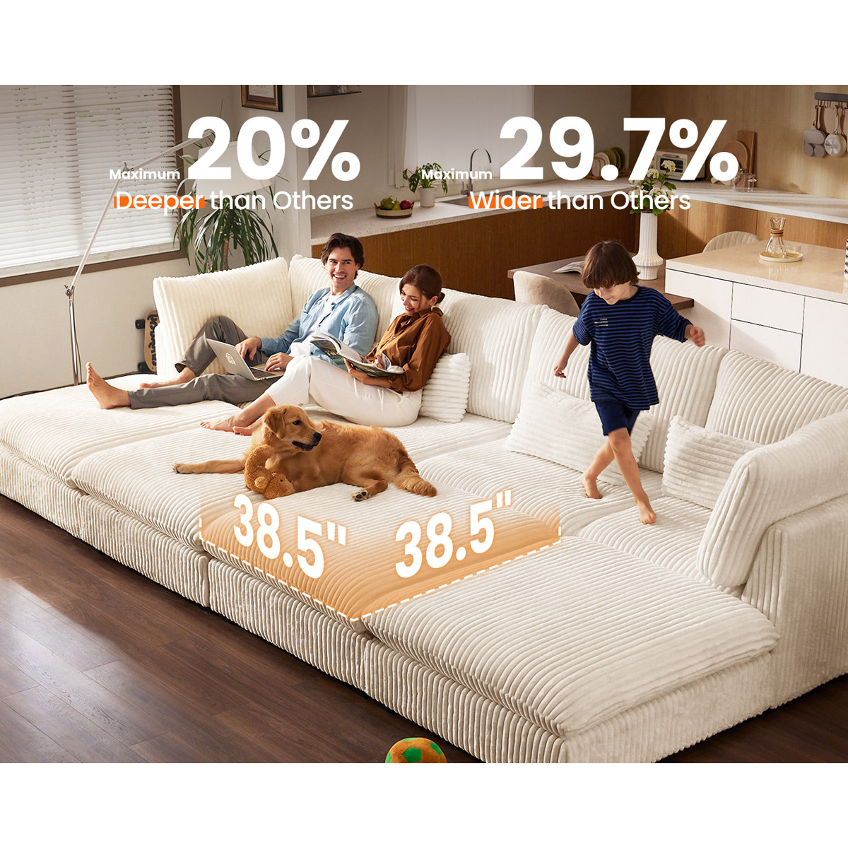 Mercer41 Oversized Modular Sofa, Extra Deep Cloud Corduroy Sectional ...