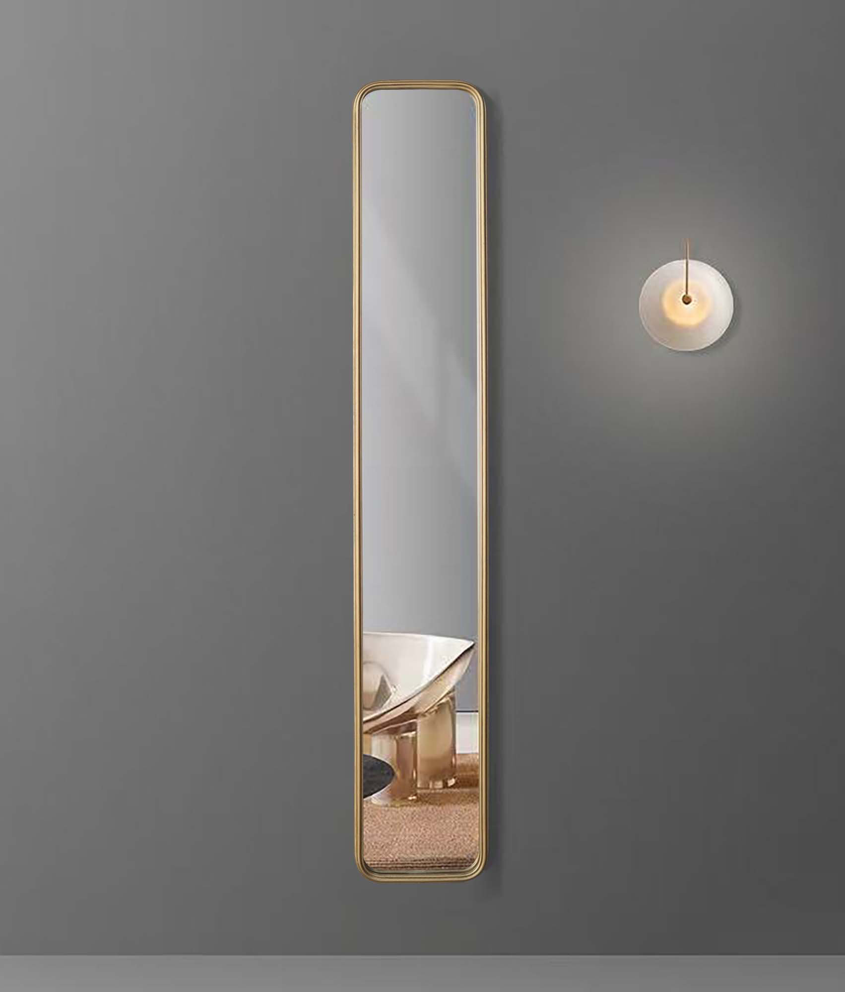 Ebern Designs 47" X 8" Full Length Mirror With Antique Gold Metal Frame ...