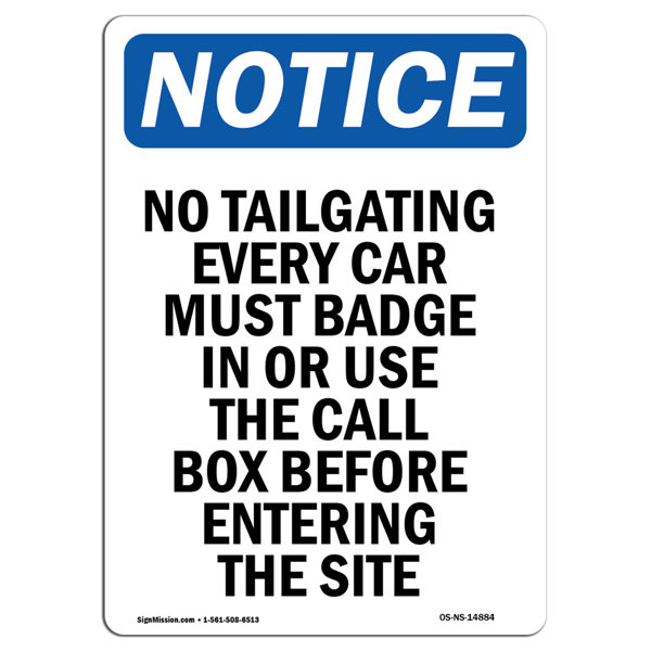 SignMission «No Tailgating Every Car Must», insigne - Wayfair Canada