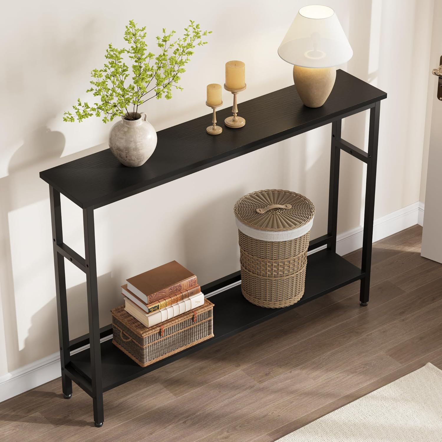 Inbox Zero 5.9 in Slim Sofa Table, 2 Tier Narrow Console Table with ...
