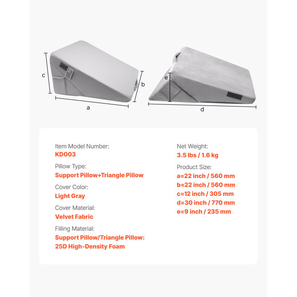 Ebern Designs Orthopedic Bed Wedge Pillow Adjustable Washable for Back ...