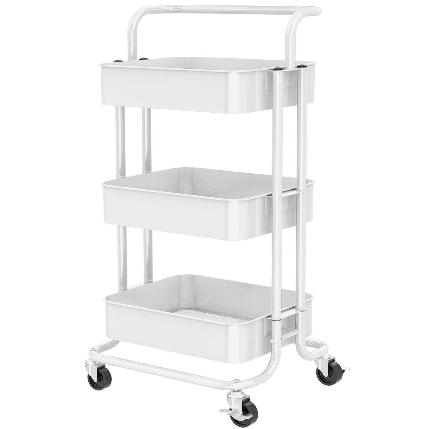 NOBLEWELL 3-Tier Metal Rolling Utility Cart with Handle and Lockable ...