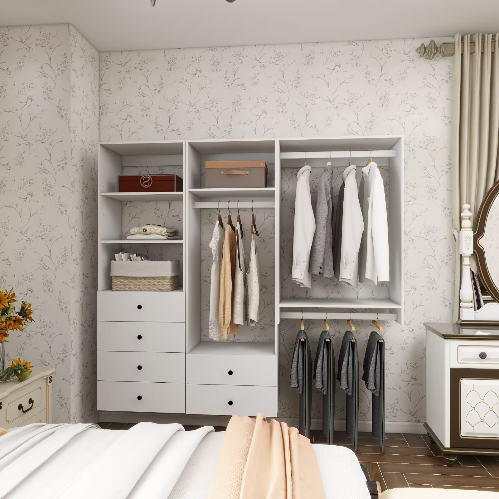 Latitude Run® White Modular Walk in Closet Organizer System with 3 rods ...