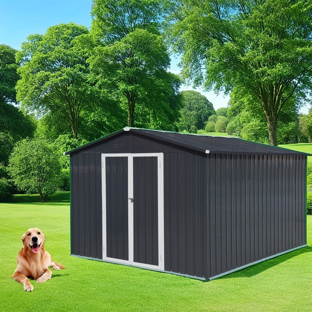Bantam Interiors Outdoor Metal Storage Shed - 10ft x 8ft, Dark Grey ...