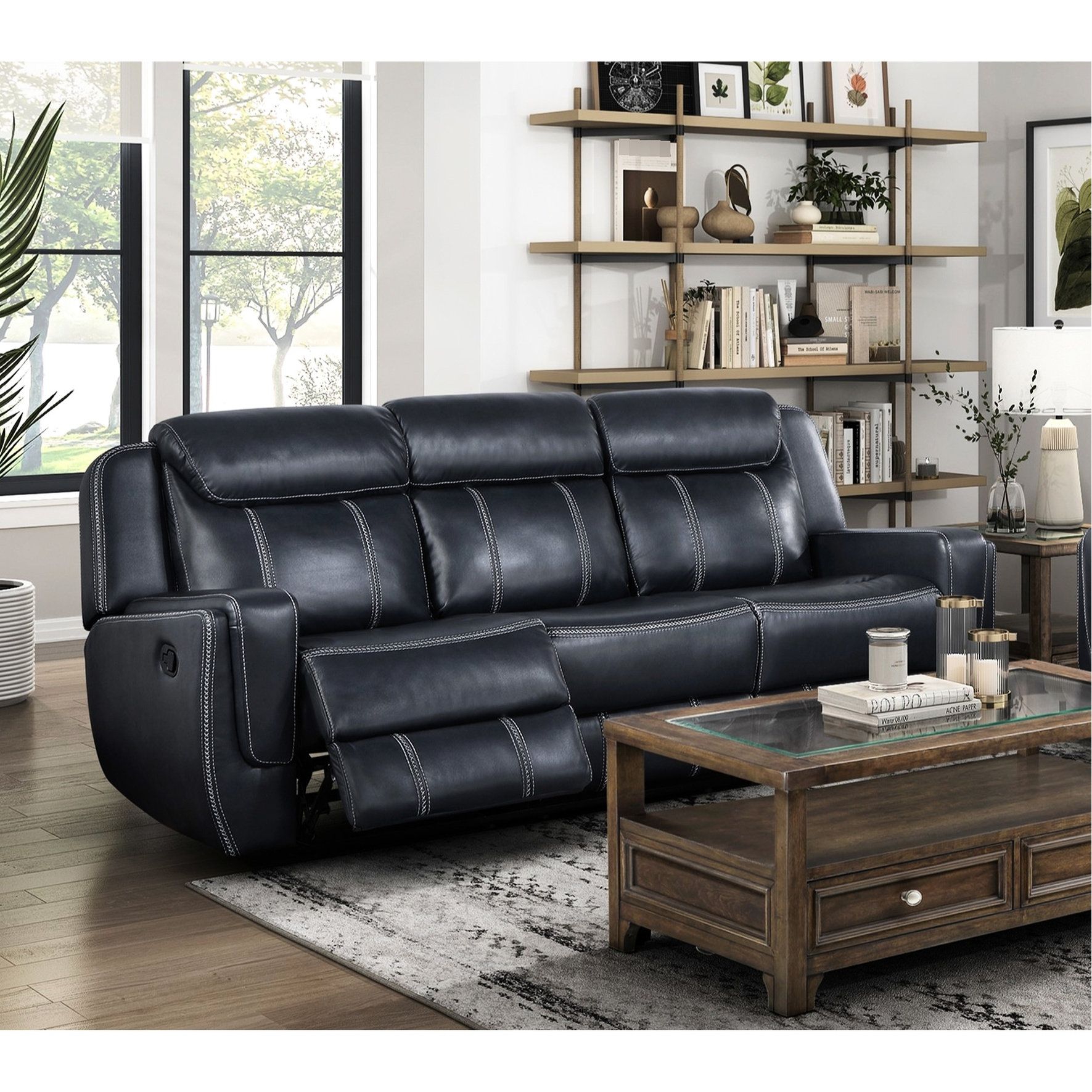 Orren Ellis Modern Blue Reclining With Foam Padding, Center Drop-down ...