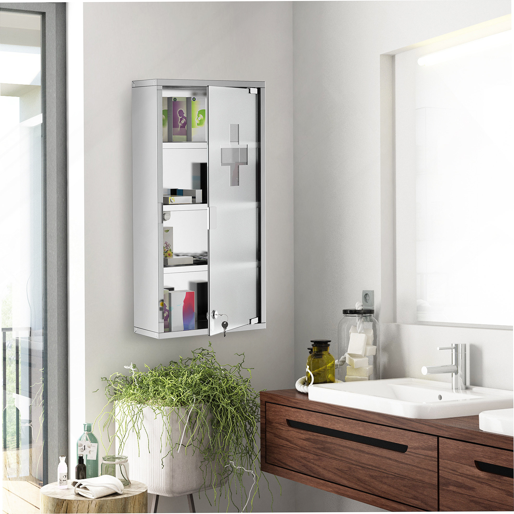 Ebern Designs kleankin Wall Mounted Medicine Cabinet, Locking Wall ...