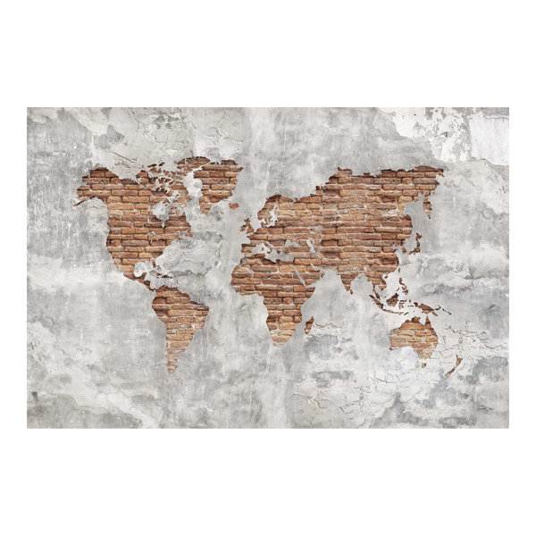 East Urban Home Shabby Beton Backstein World Map 3.2m x 4.8m Textured ...