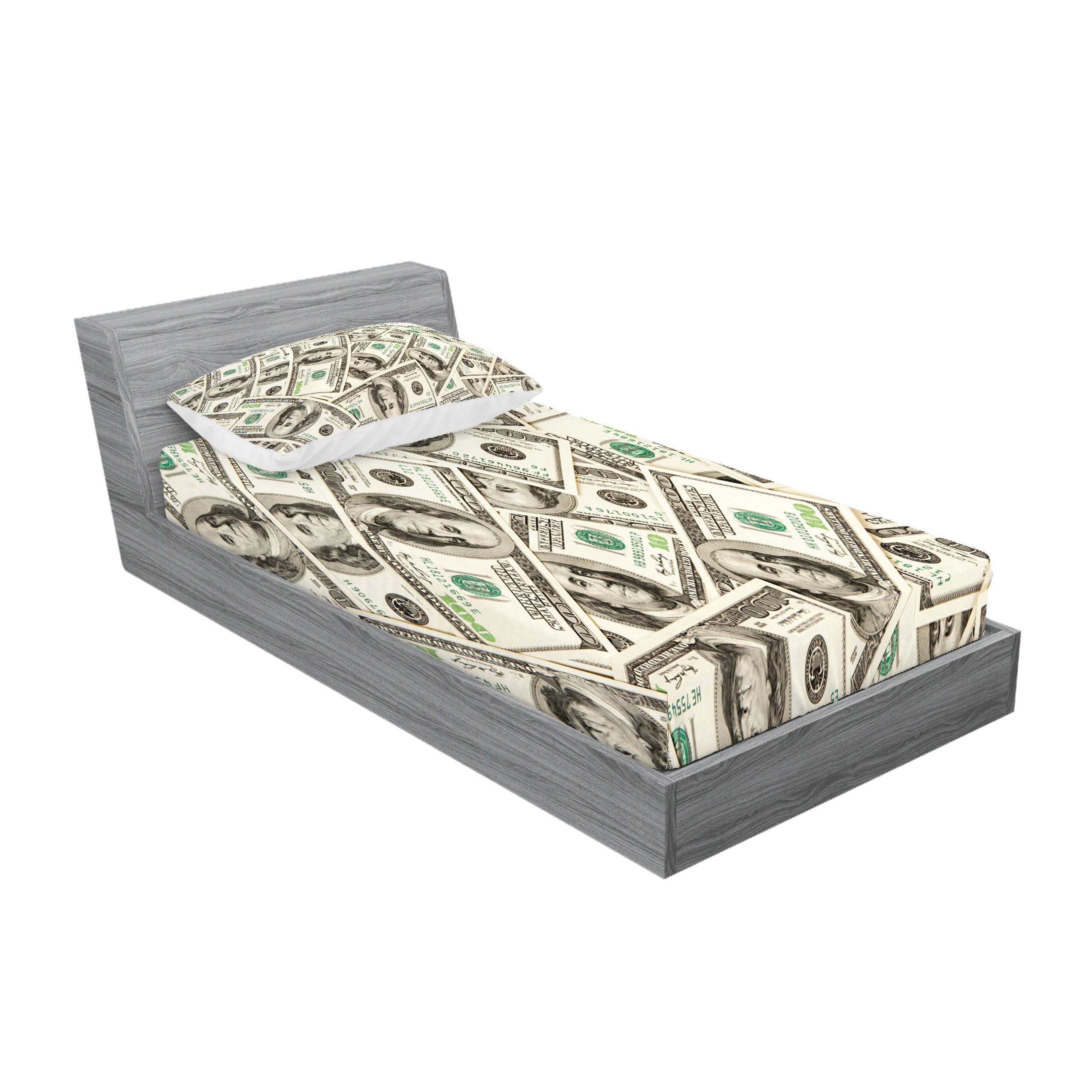 Ambesonne Money Fitted Sheet & Pillow Sham Set, Pale Green Grey | Wayfair