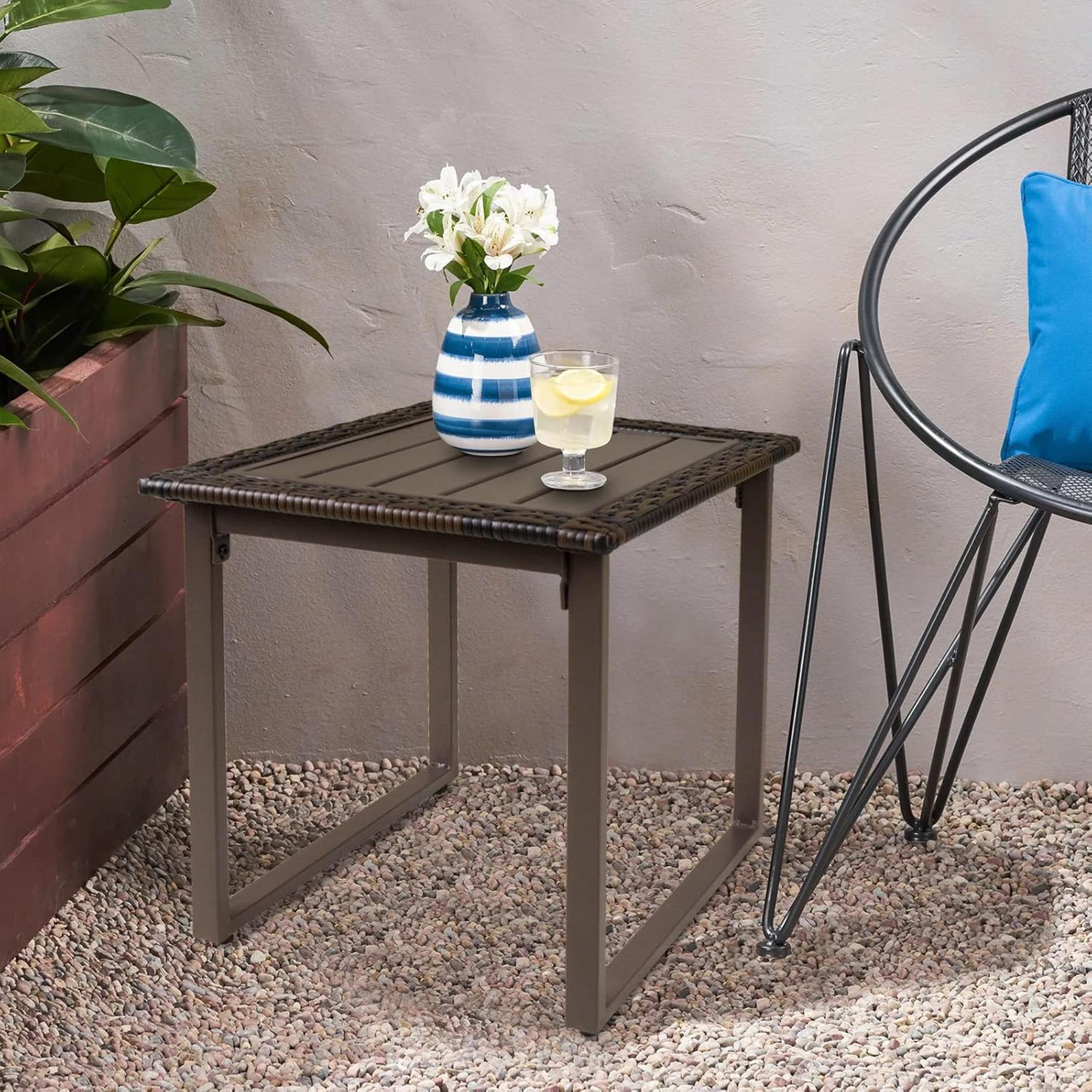 Ebern Designs Outdoor Side Table Metal Patio Coffee Table, Metal Square ...