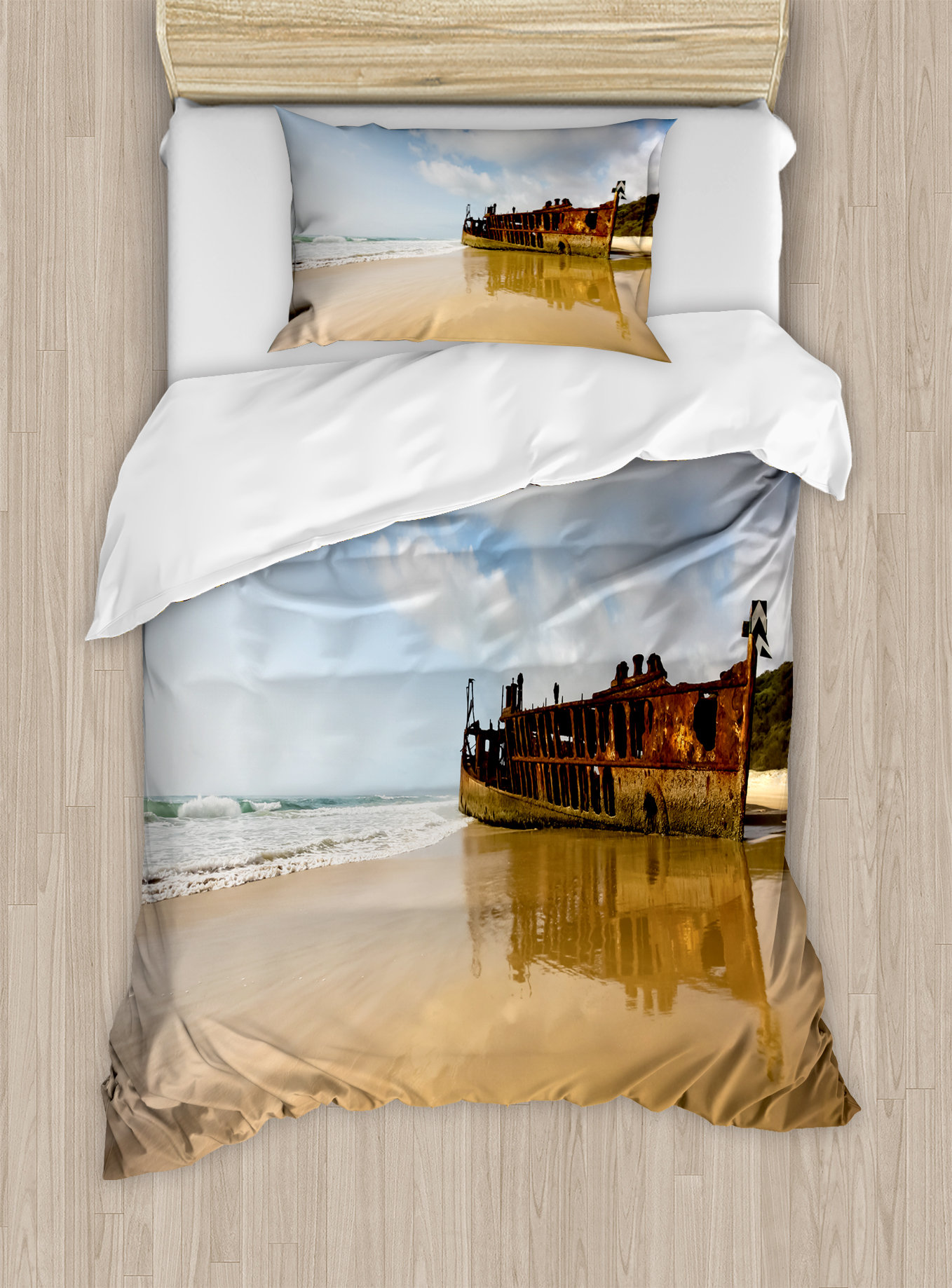 Ambesonne Ocean Antique Rusty Pirate Ship Wreck on the Coast in ...