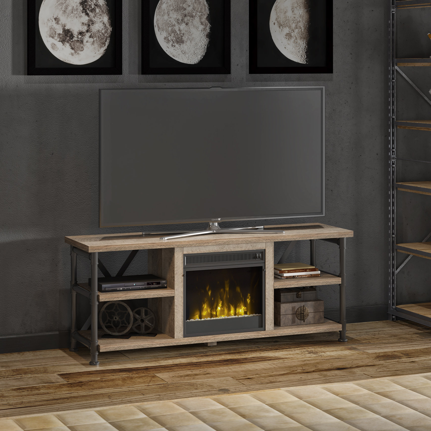 Three Posts Marquart TV Stand for TVs up to 60" with Fireplace Included ...