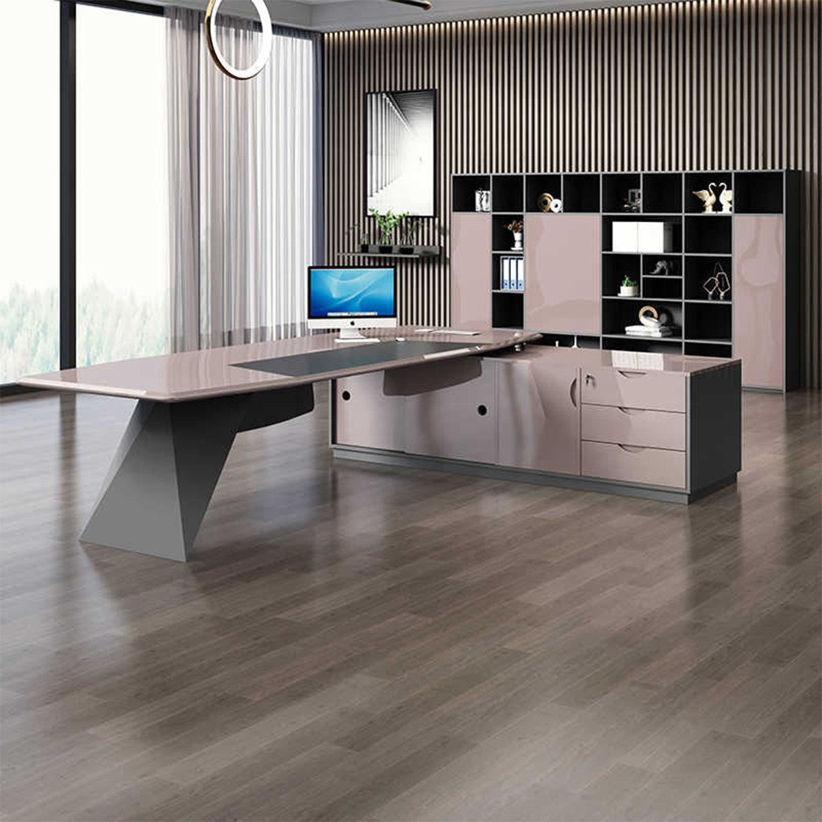 Orren Ellis Modern minimalist rectangular lacquered executive desk ...