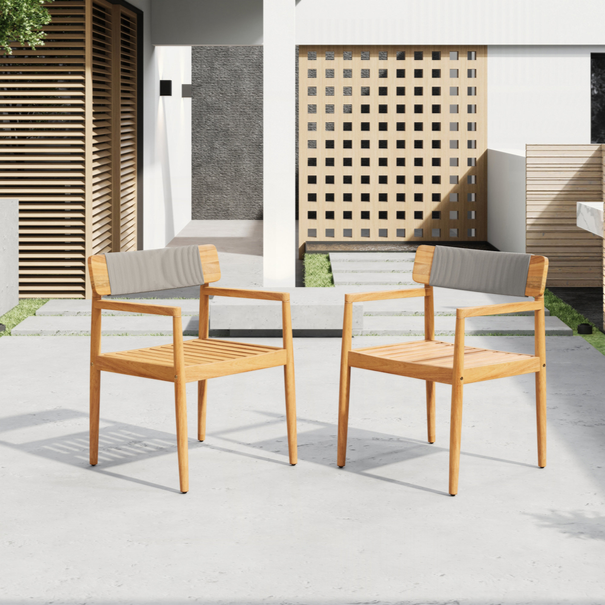 Corrigan Studio® CREATIVE BRAIDED ACACIA WOOD OUTDOOR DINING CHAIRS ...