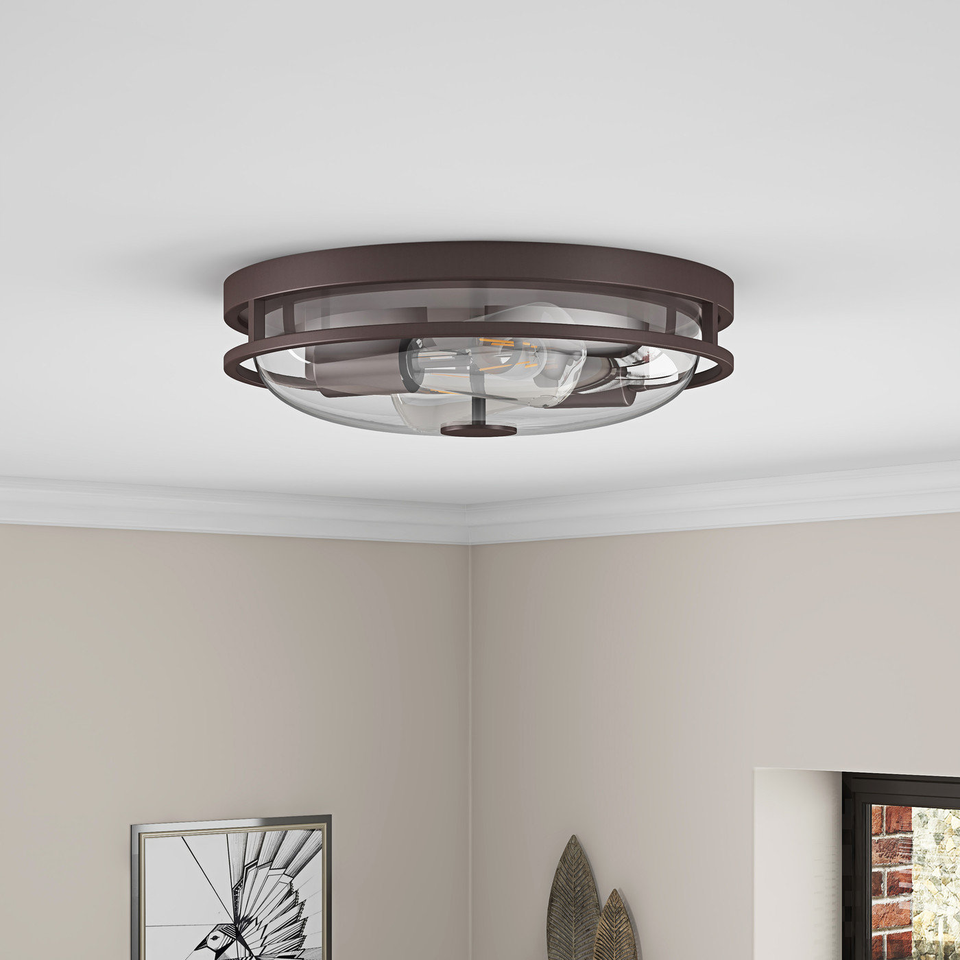17 Stories Revakshi 2-Light Glass ORB Finished Dimmable Flush Mount ...