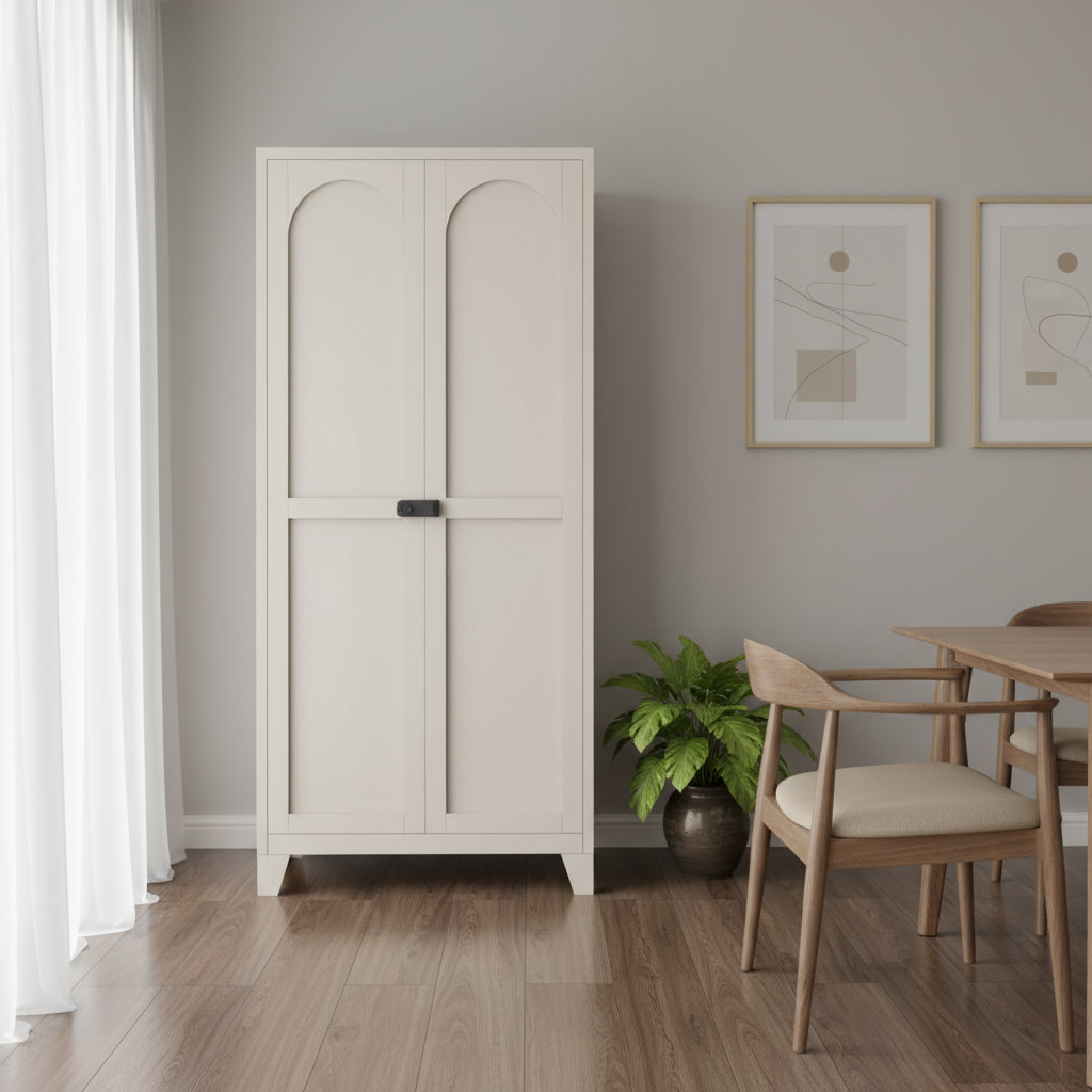 HomeRoots 71" Cream Stainless Steel Locking Pantry Or Storage Closet ...