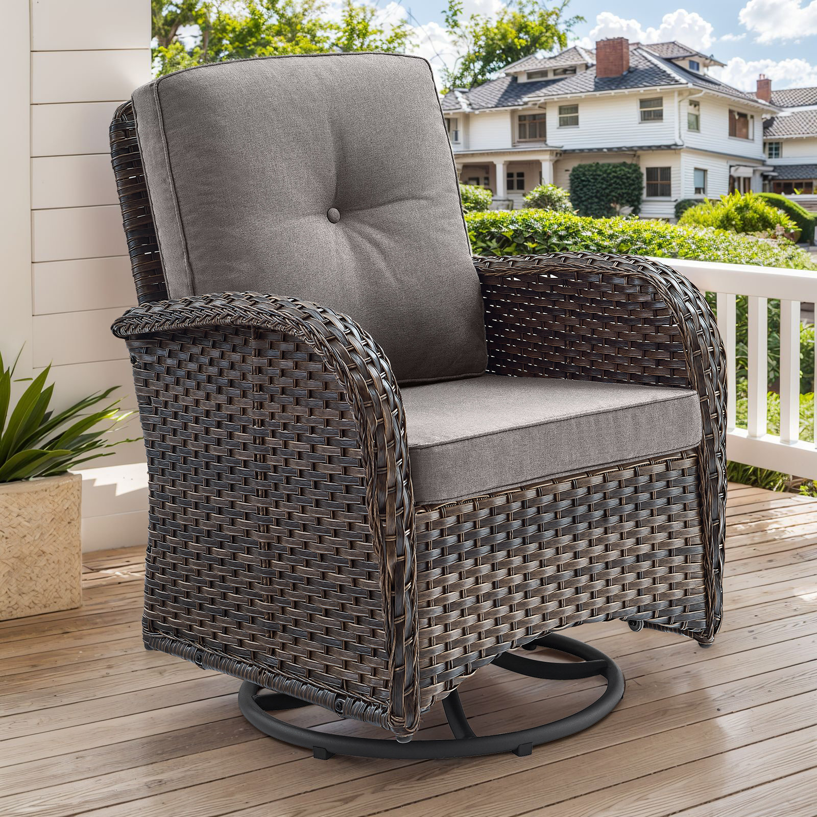 Lark Manor Outdoor Rattan Swivel Glider Chair With Thick Cushions ...