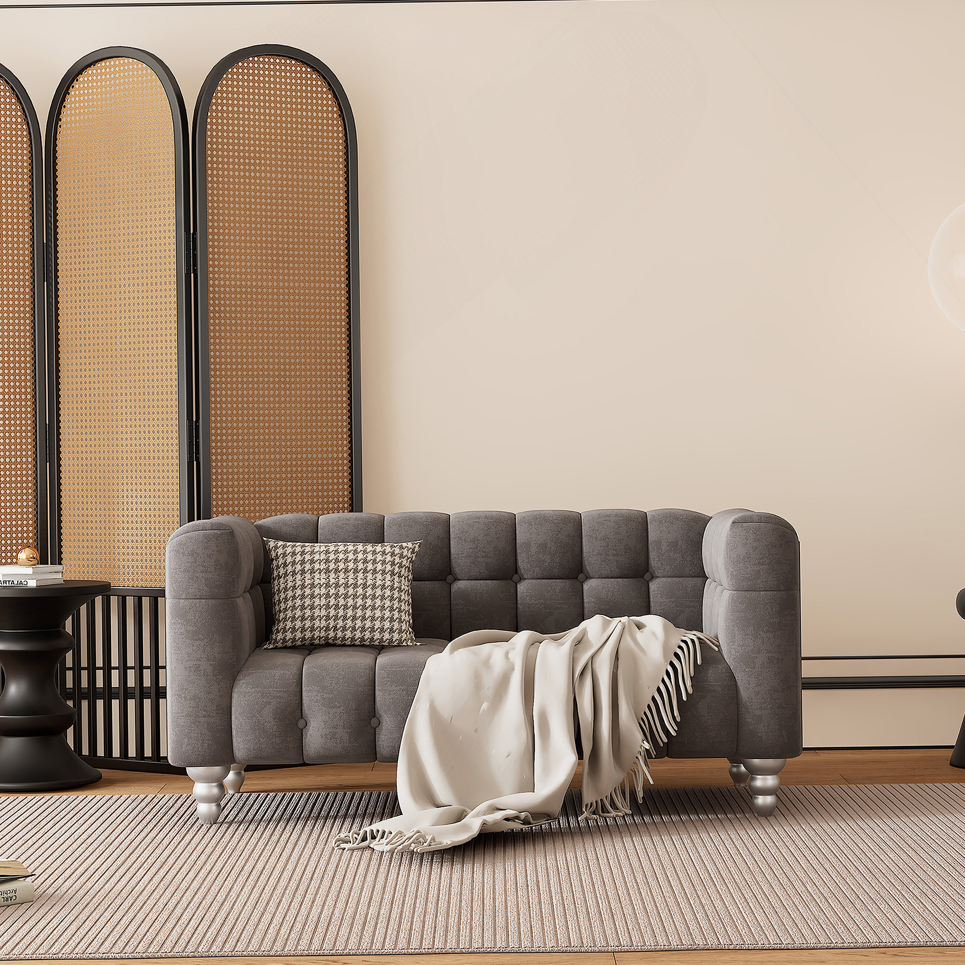 Charlton Home® Sofa Dutch Fluff Upholstered sofa with solid wood legs and buttoned tufted ...