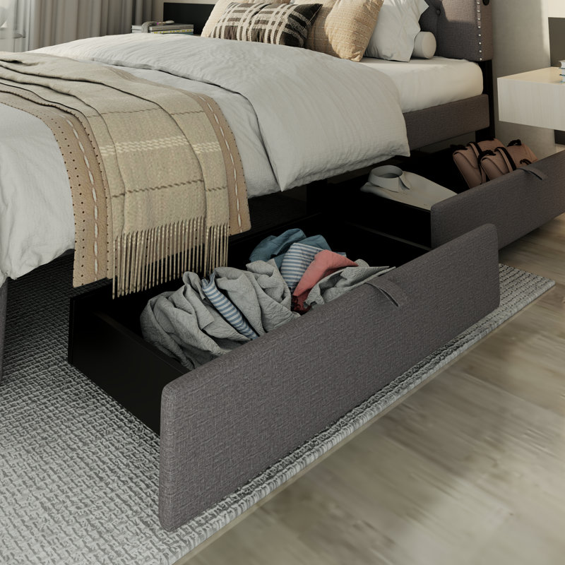 Alcott Hill® Cathlina Tufted Upholstered Linen Platform Queen Bed with ...