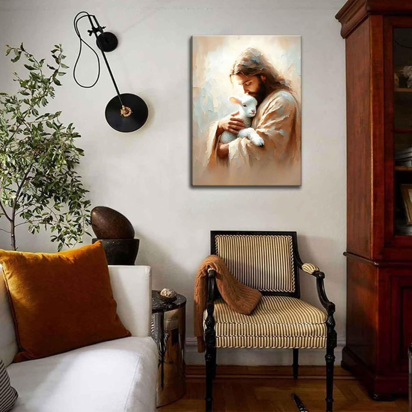 Fleur De Lis Living Jesus And Lamb Canvas Wall Art Jesus Saves The Lost ...