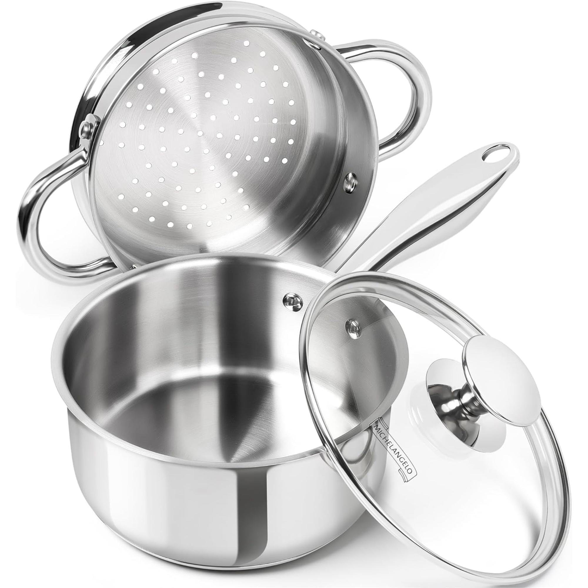Textiles Hub 1.5 Quart Saucepan With Steamer Stainless Steel Saucepan ...