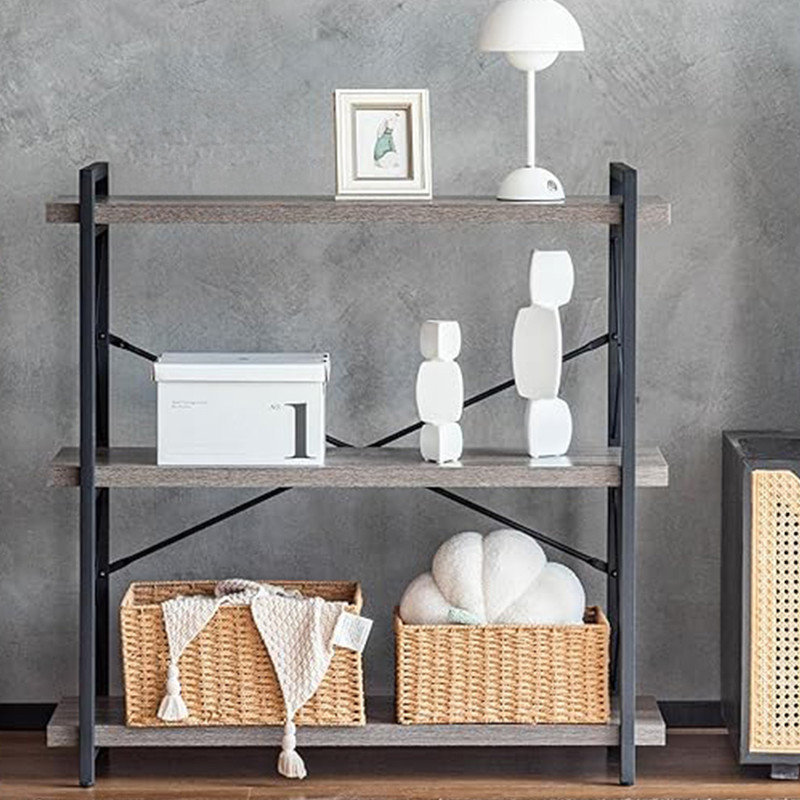 Hokku Designs Bookshelf, 3-Tier Industrial Bookcase, Rustic Open Book ...