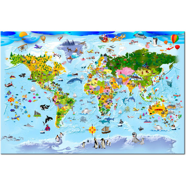 East Urban Home " Children's Map: Colourful Travels " on Canvas | Wayfair