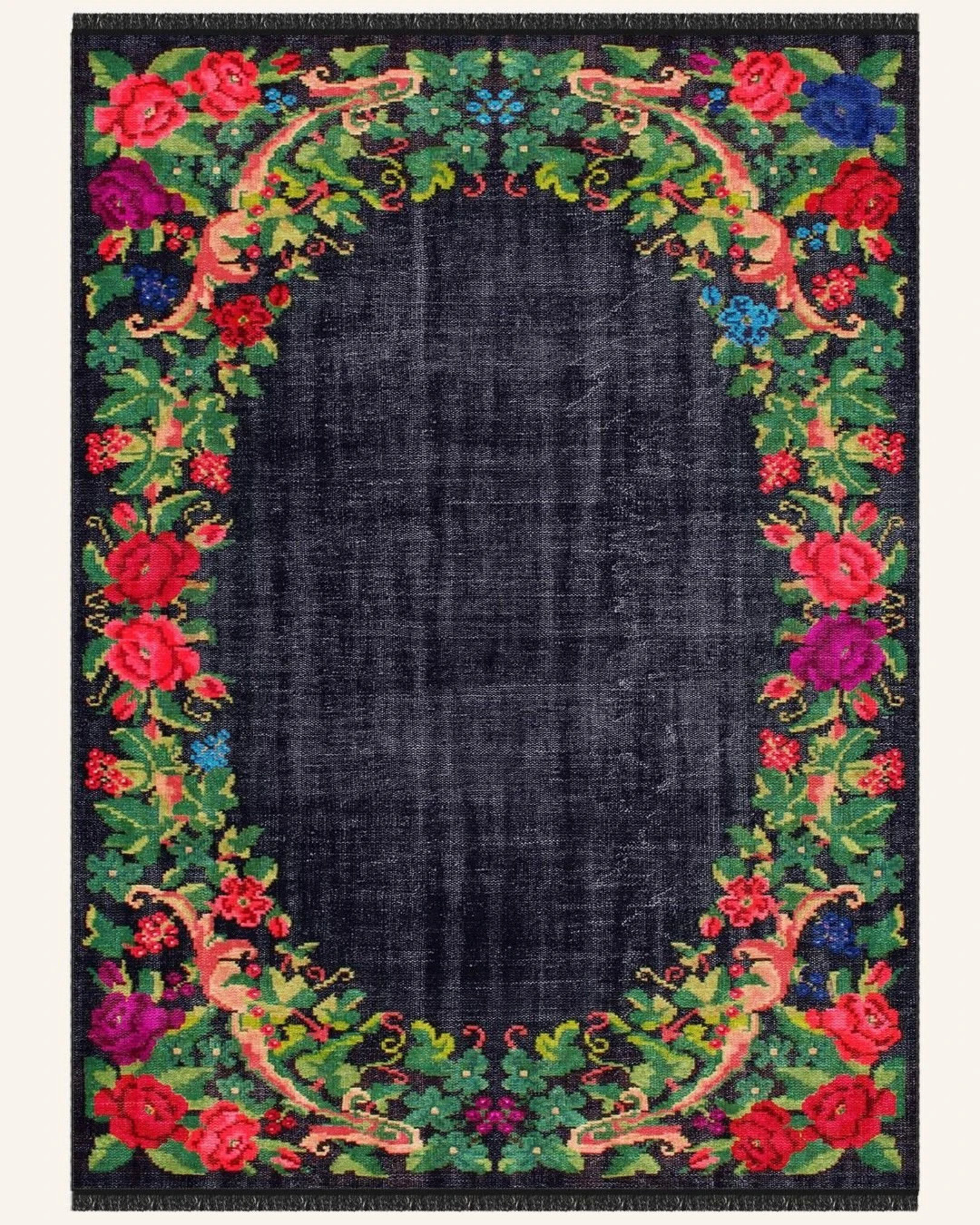 Canora Grey Cuthbert Floral Red Black Machine Woven Cotton Polyester ...