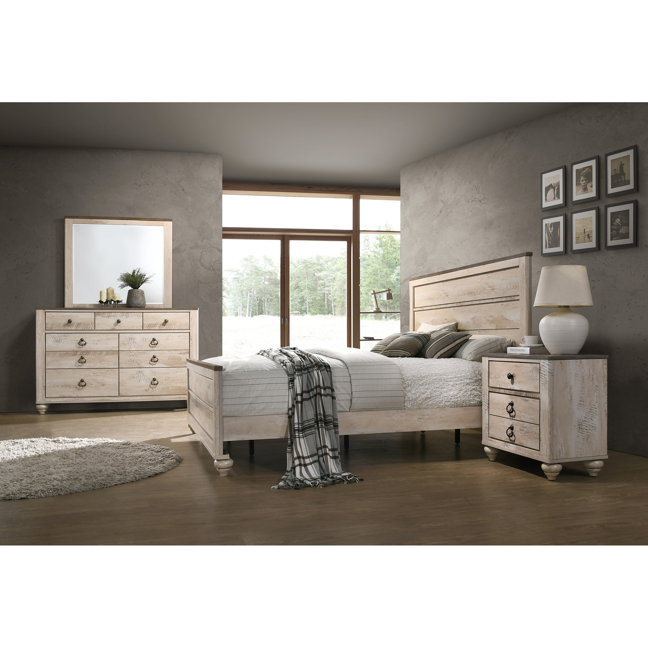 Rosalind Wheeler Imerland Contemporary White Wash Finish 4-Piece ...
