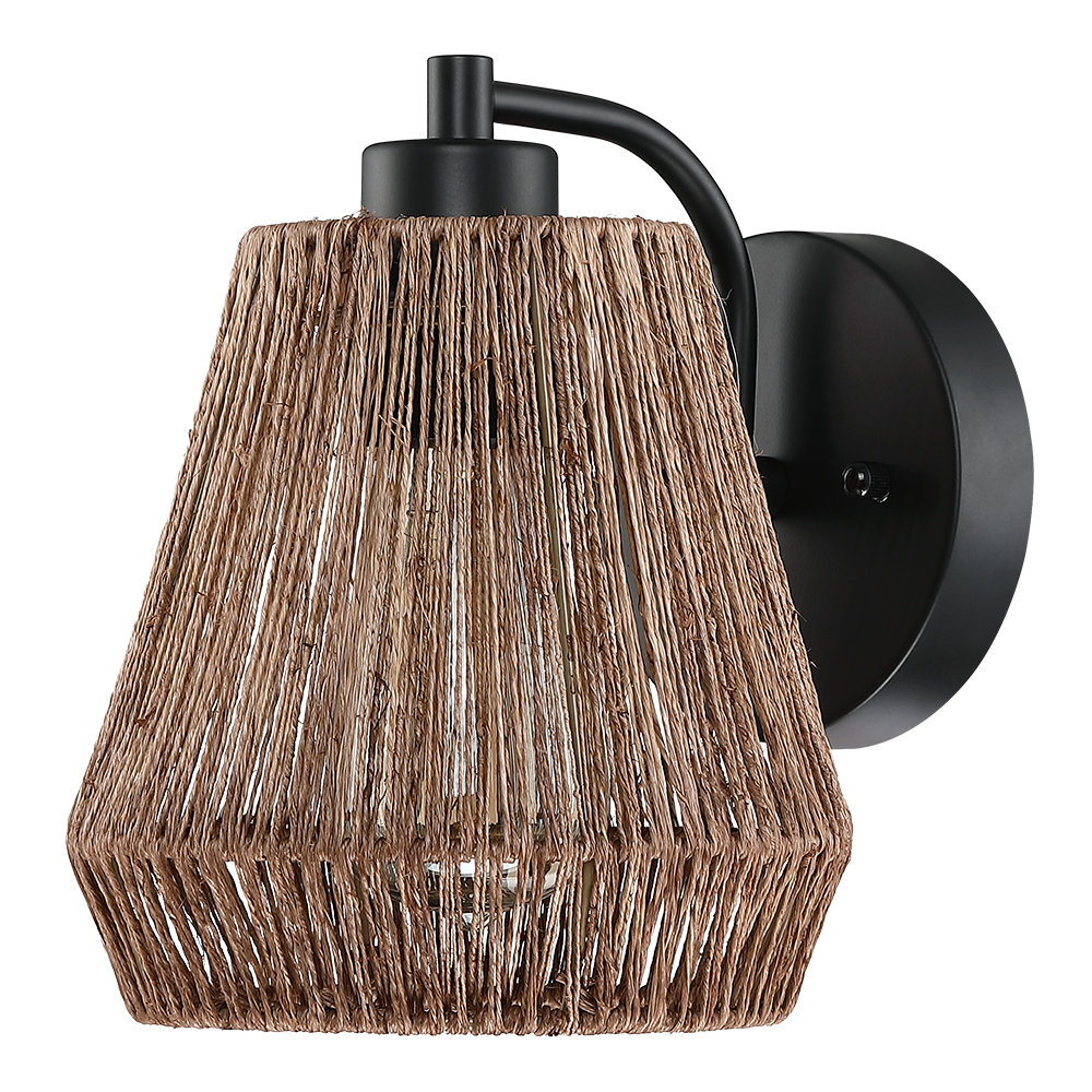 True Fine 7"h 1-light Bohemian Jute Rope Wall Sconce Light With Black ...
