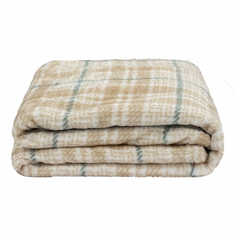 HomeRoots 50" X 60" Beige and Green Checkered Microfiber Plush Throw ...