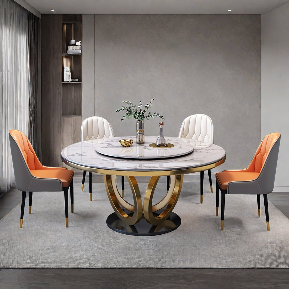 ALLNICEDT Light luxury round Faux marble Dining Table Sets | Wayfair