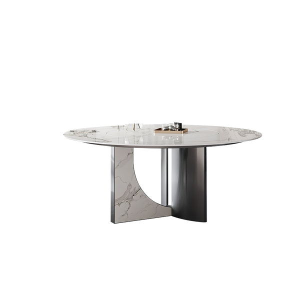 Jihagao Modern Round White Rock Slab Dining Table | Wayfair