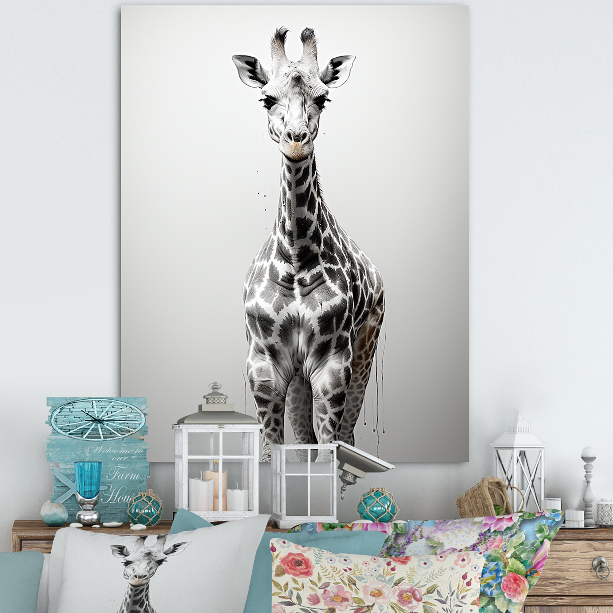 Bungalow Rose Minimalist Black And White Giraffe Stride III On Canvas ...