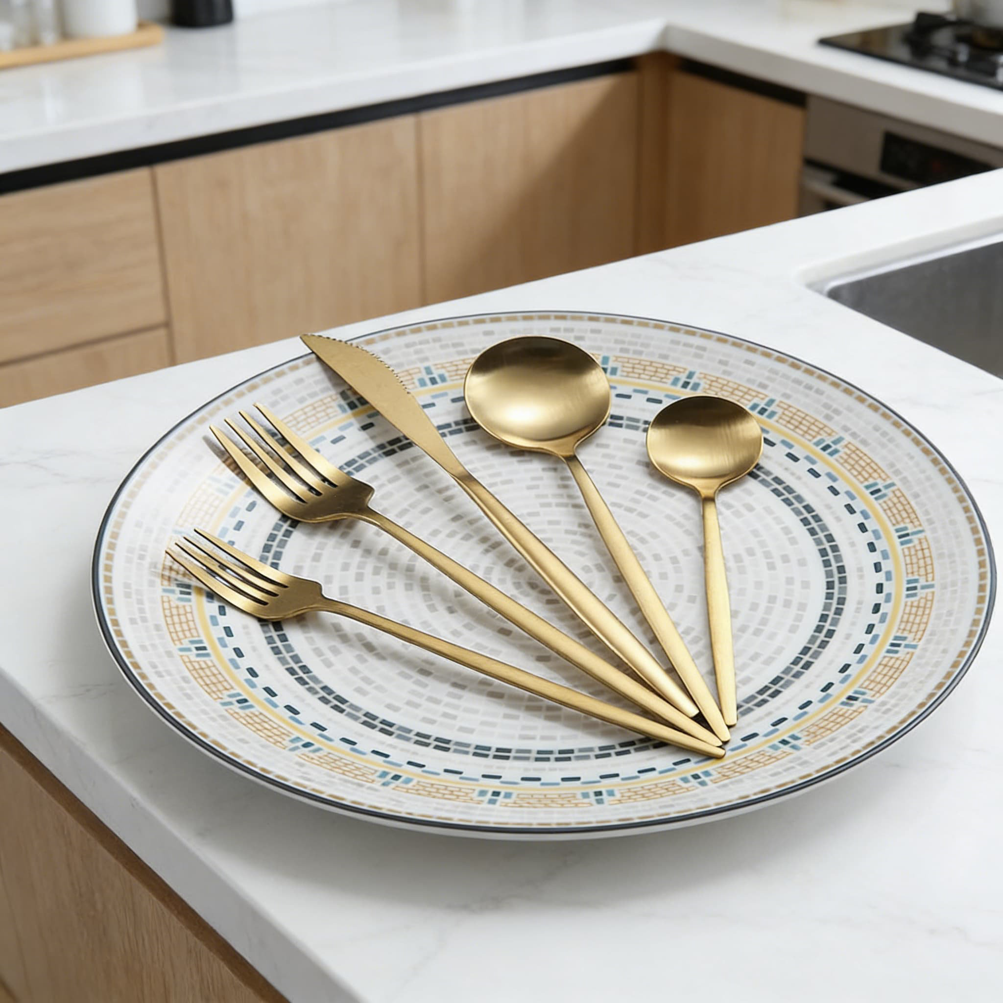 Wrought Studio™ 20-Piece Matte Gold Flatware Set For 4, Premium ...