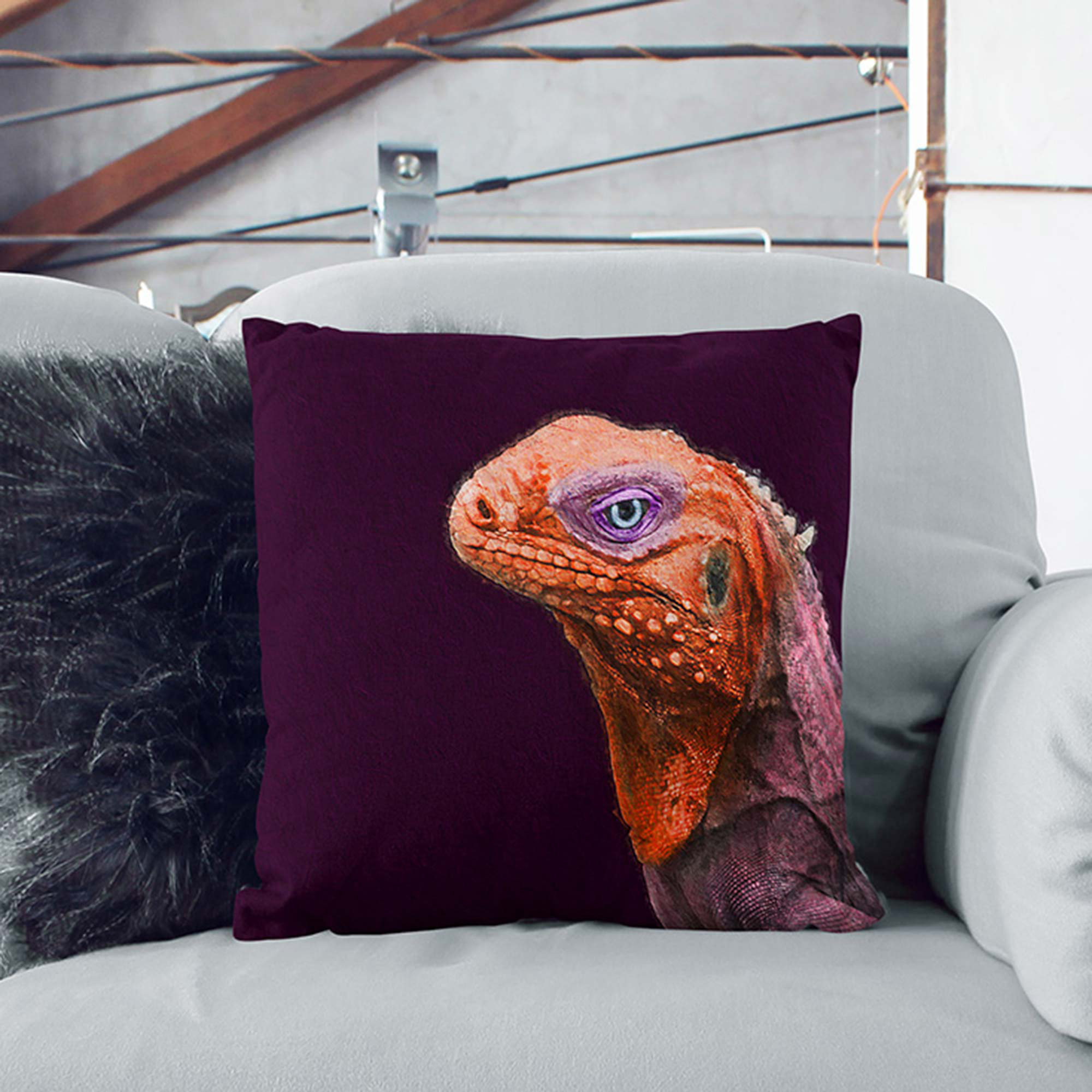 East Urban Home Red and Purple Iguana Lizard Cushion with Filling ...