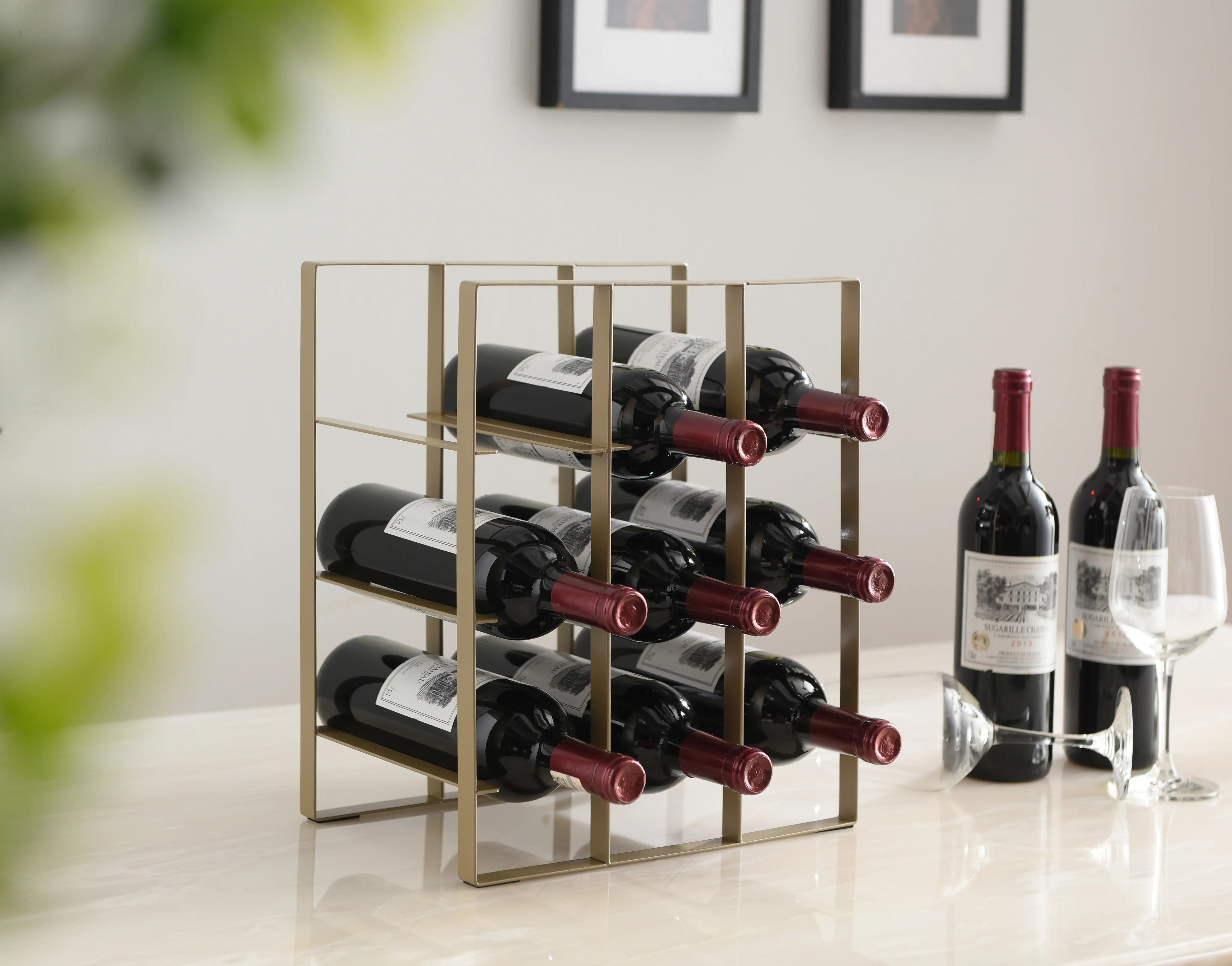 Everly Quinn Ordunez 8 Bottle Tabletop Wine Bottle Rack in Gold | Wayfair
